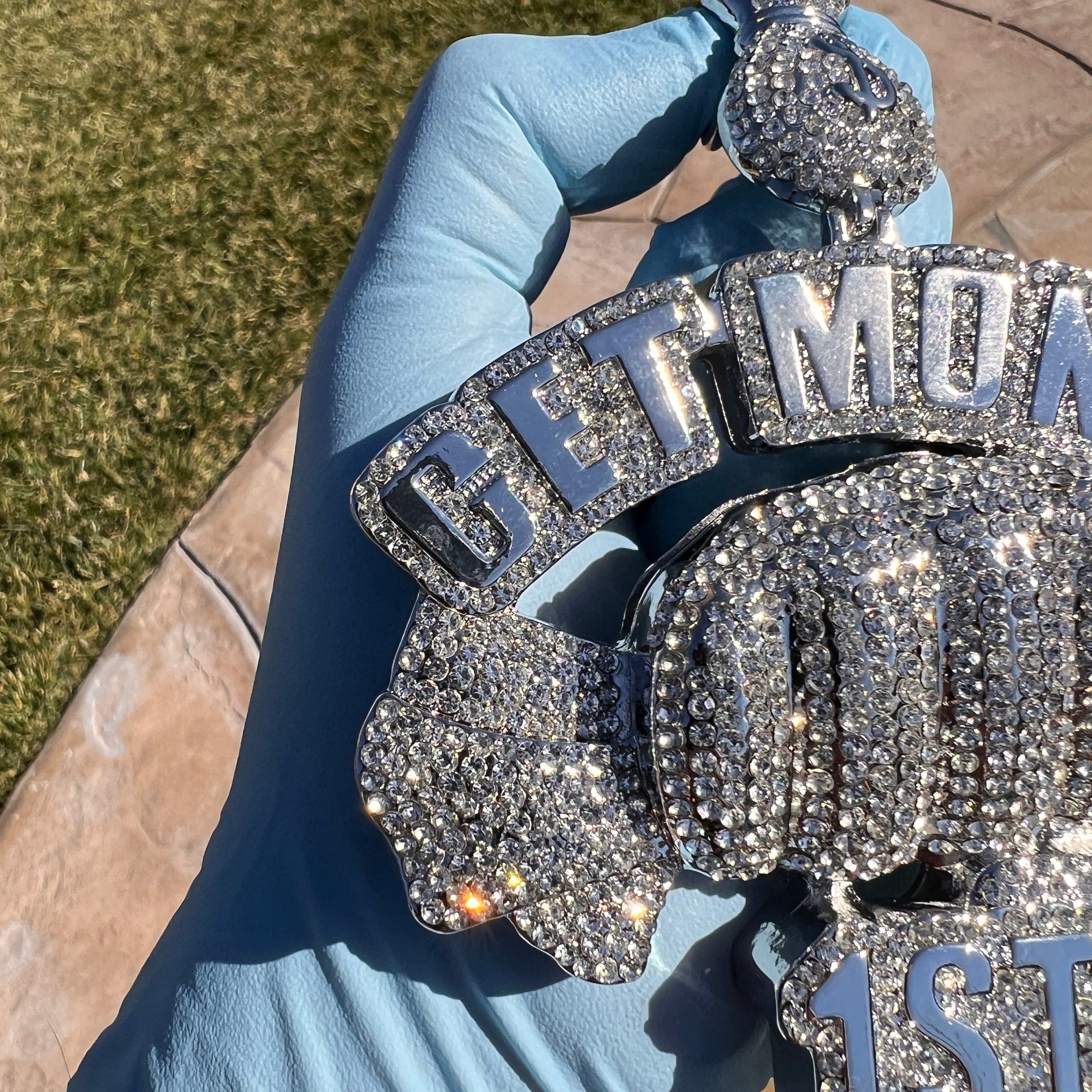 Huge "Get Money 1st" Cash Fist Jumbo Hip Hop Pendant Silver Tone