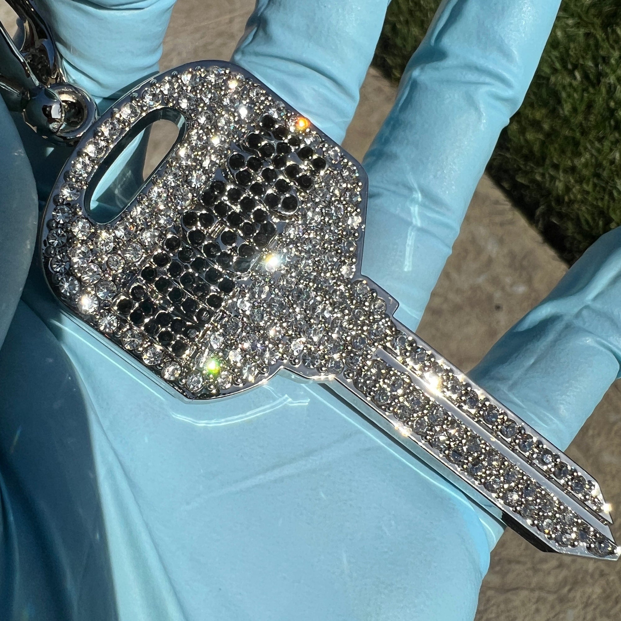 Huge Kingdom Key Pendant Iced Flooded Out Silver Tone