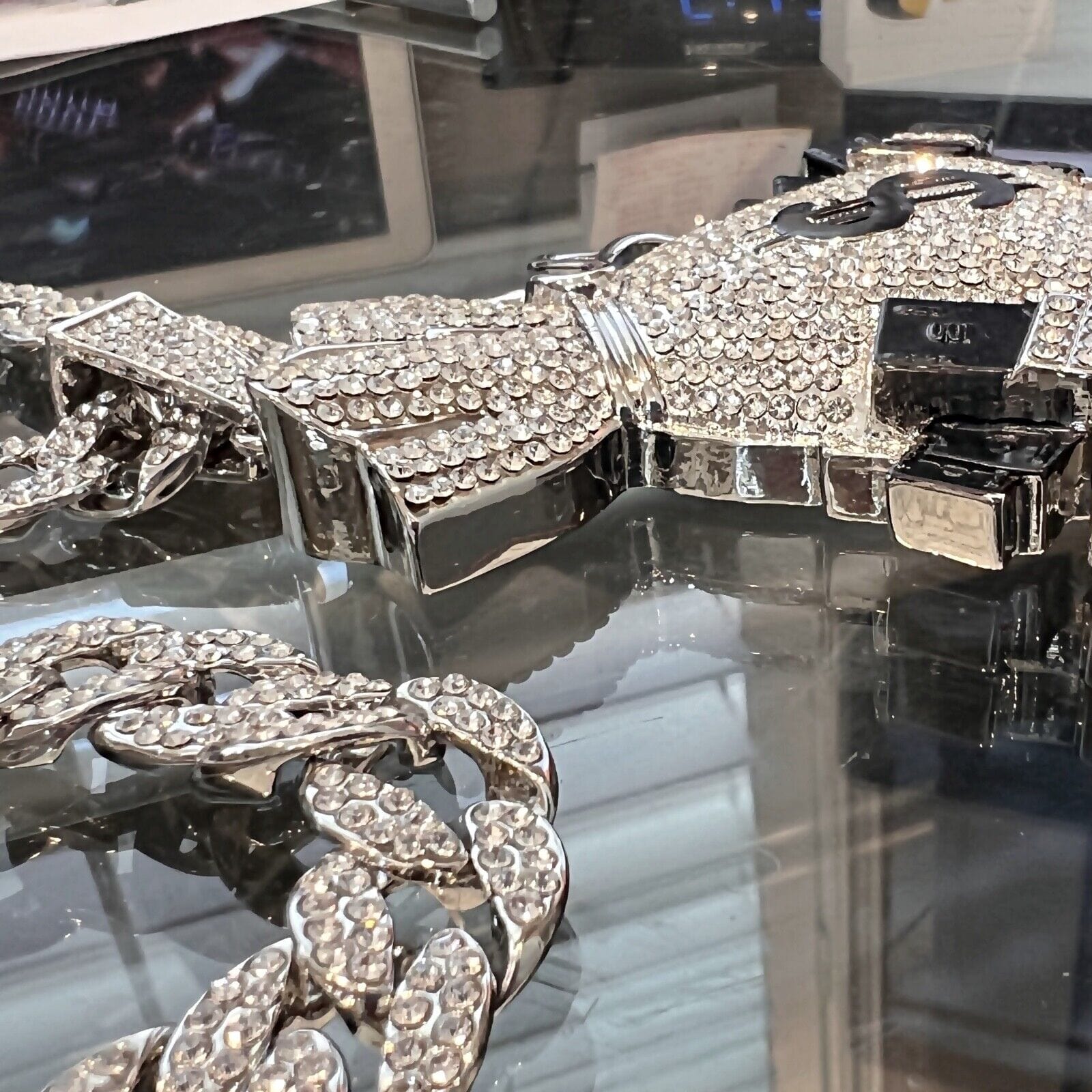 Huge Money Bag Pendant Iced CZ Silver Tone Cuban Link Chain Necklace 2