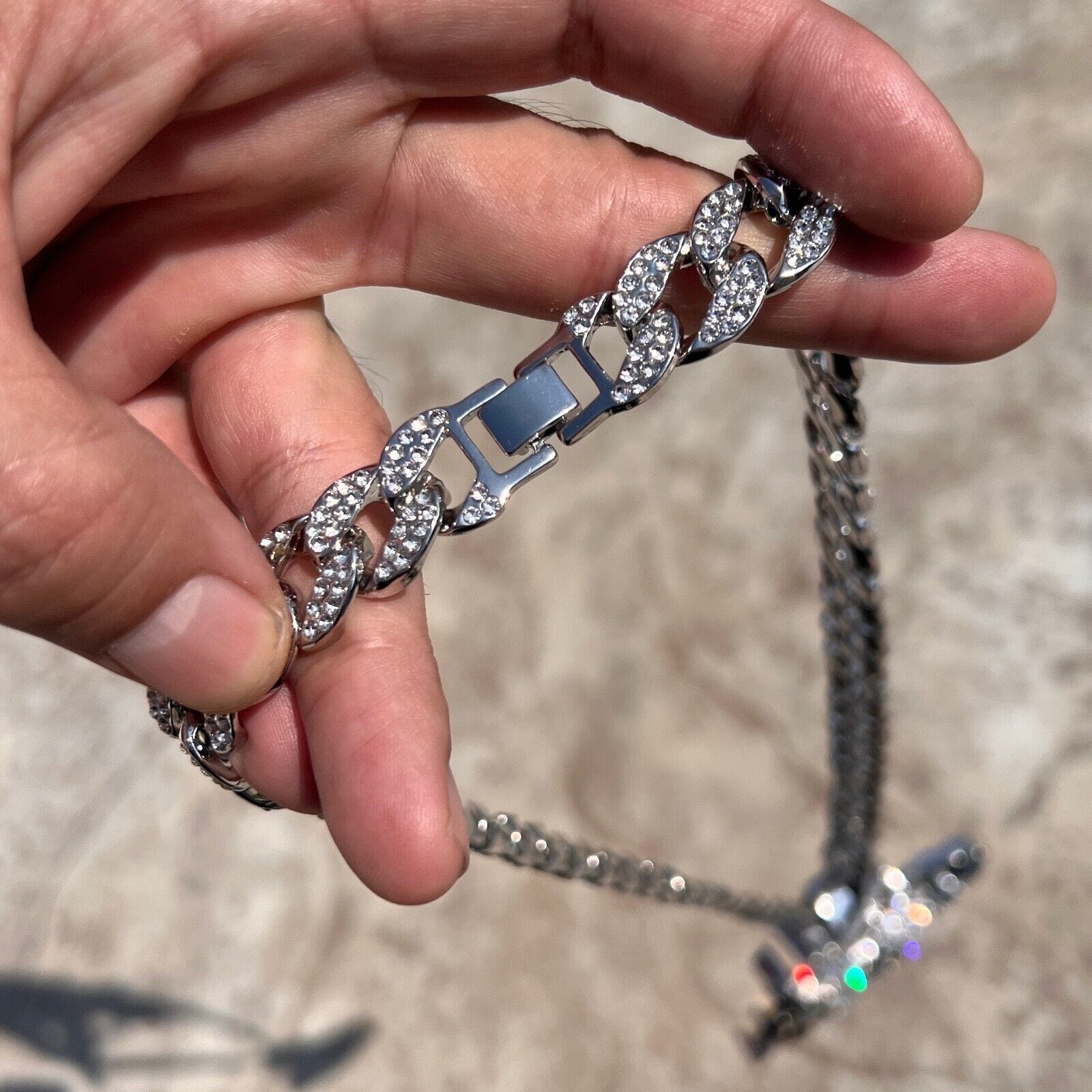 Huge Money Bag Pendant Iced CZ Silver Tone Cuban Link Chain Necklace 2