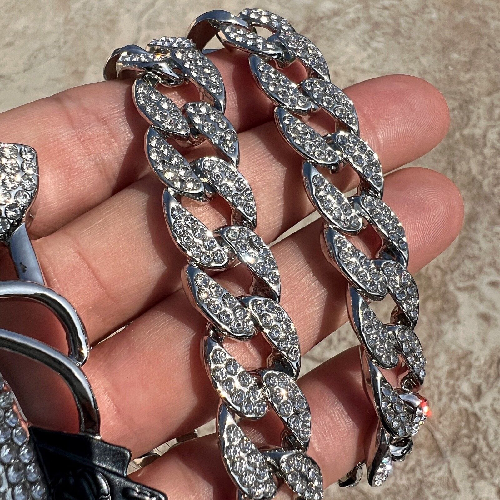 Huge Money Bag Pendant Iced CZ Silver Tone Cuban Link Chain Necklace 2