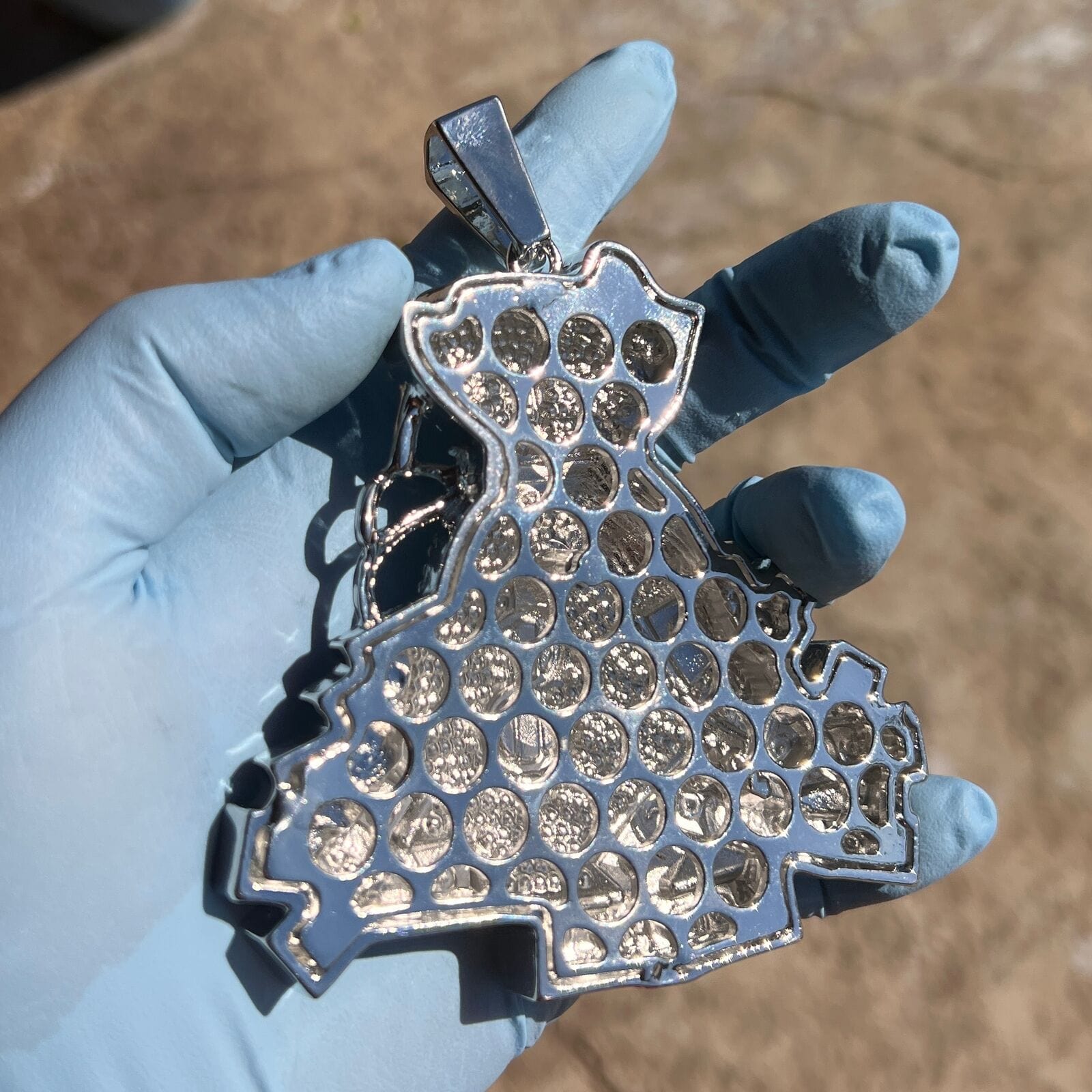 Huge Money Bag Pendant Iced CZ Silver Tone Cuban Link Chain Necklace 2