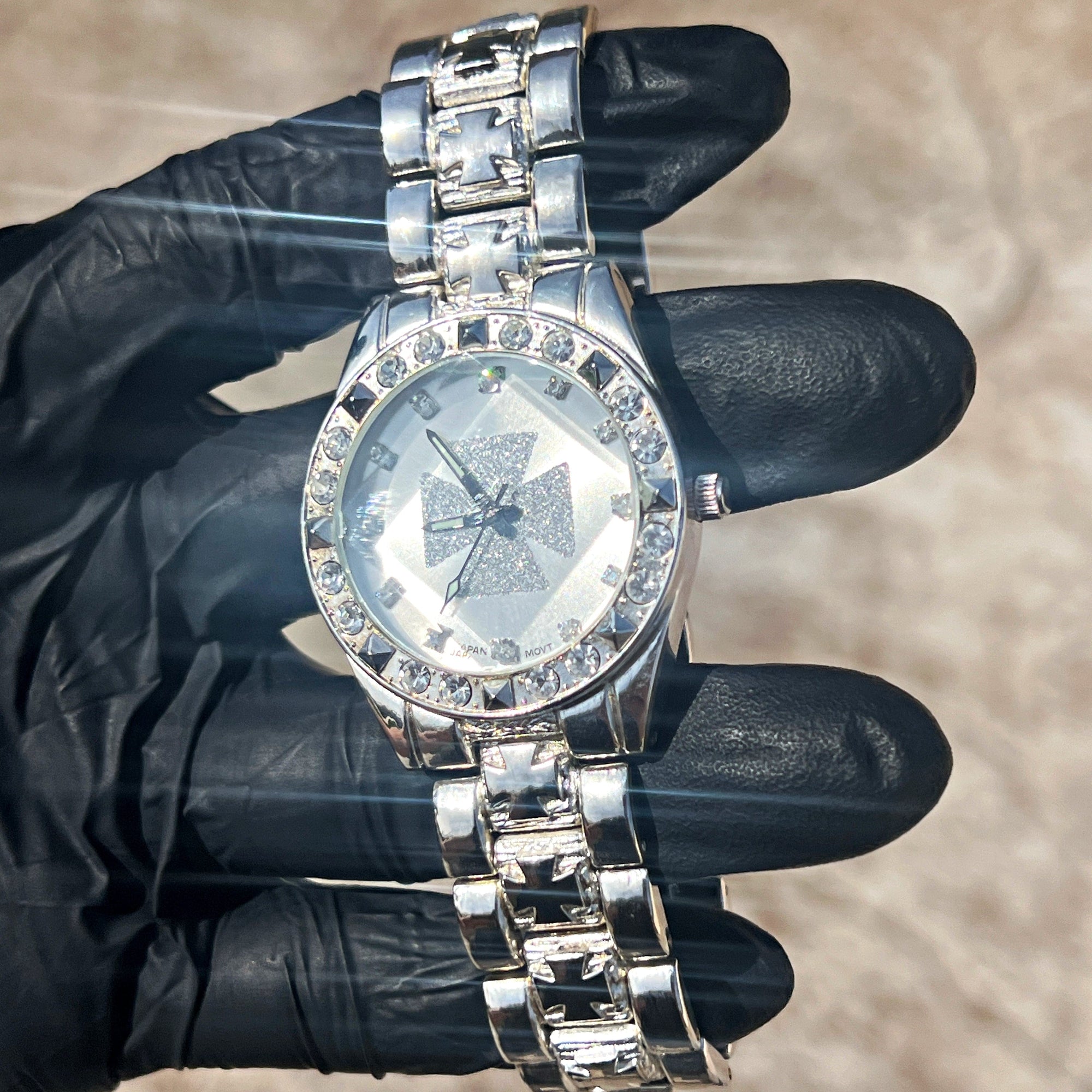 Knights Templar Iron Celtic Maltese Cross Silver Dial Watch Silver Ton