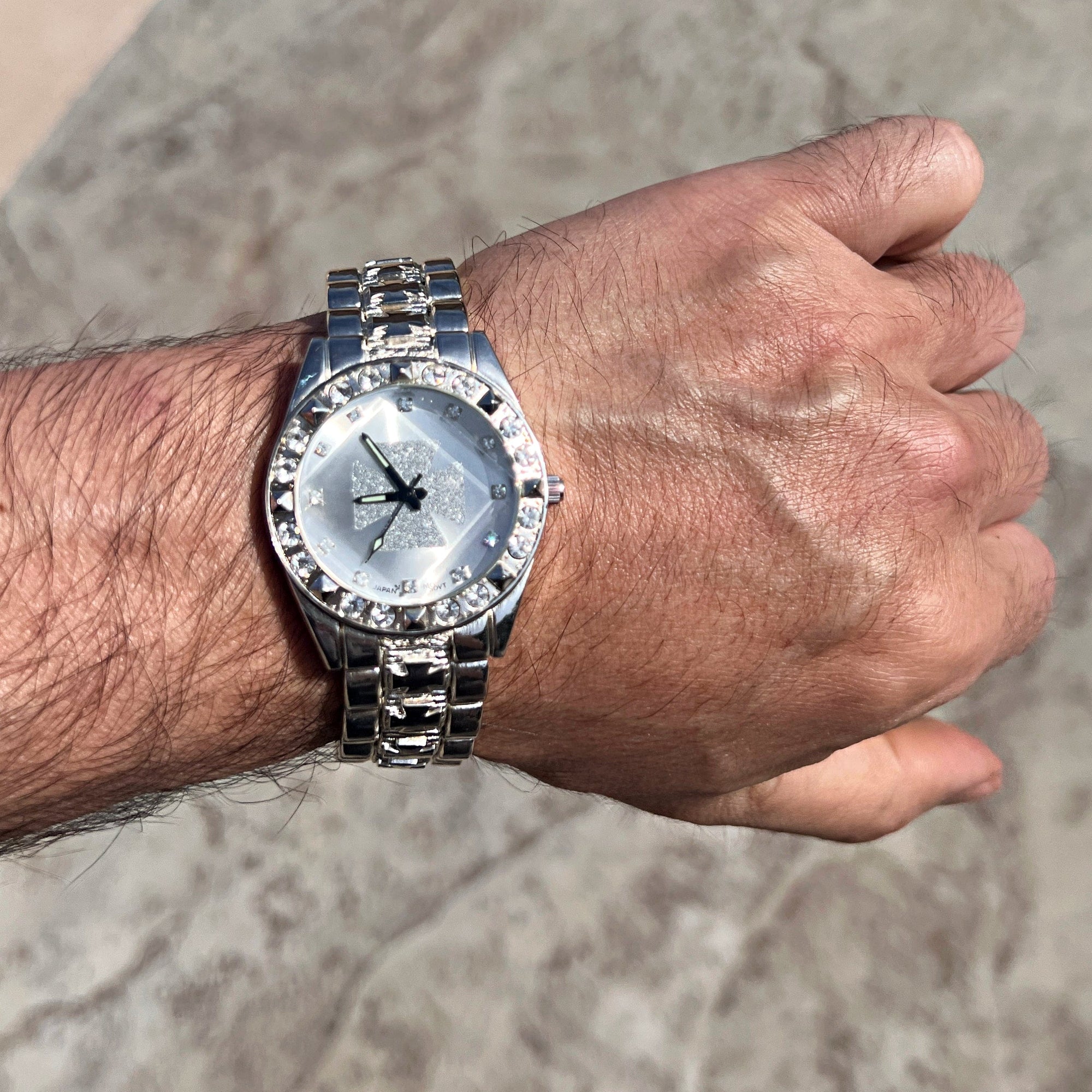 Knights Templar Iron Celtic Maltese Cross Silver Dial Watch Silver Ton