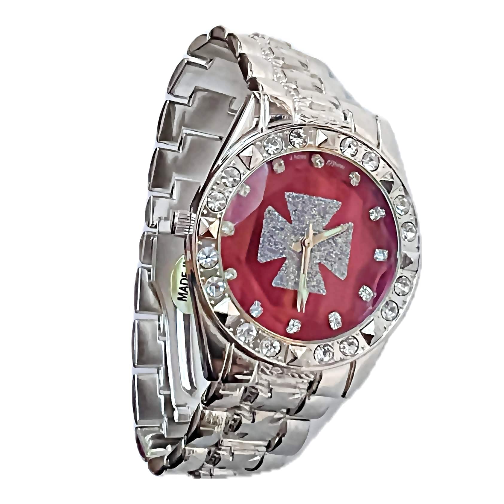 Knights Templar Iron Celtic Maltese Cross Red Watch Silver Tone 8"