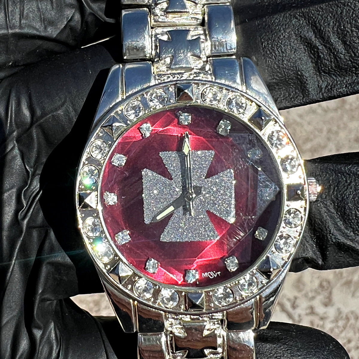 Knights Templar Iron Celtic Maltese Cross Red Watch Silver Tone 8"