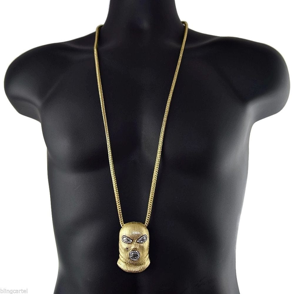 Masked Goon Man Pendant Gold Finish 36" Franco Chain Necklace