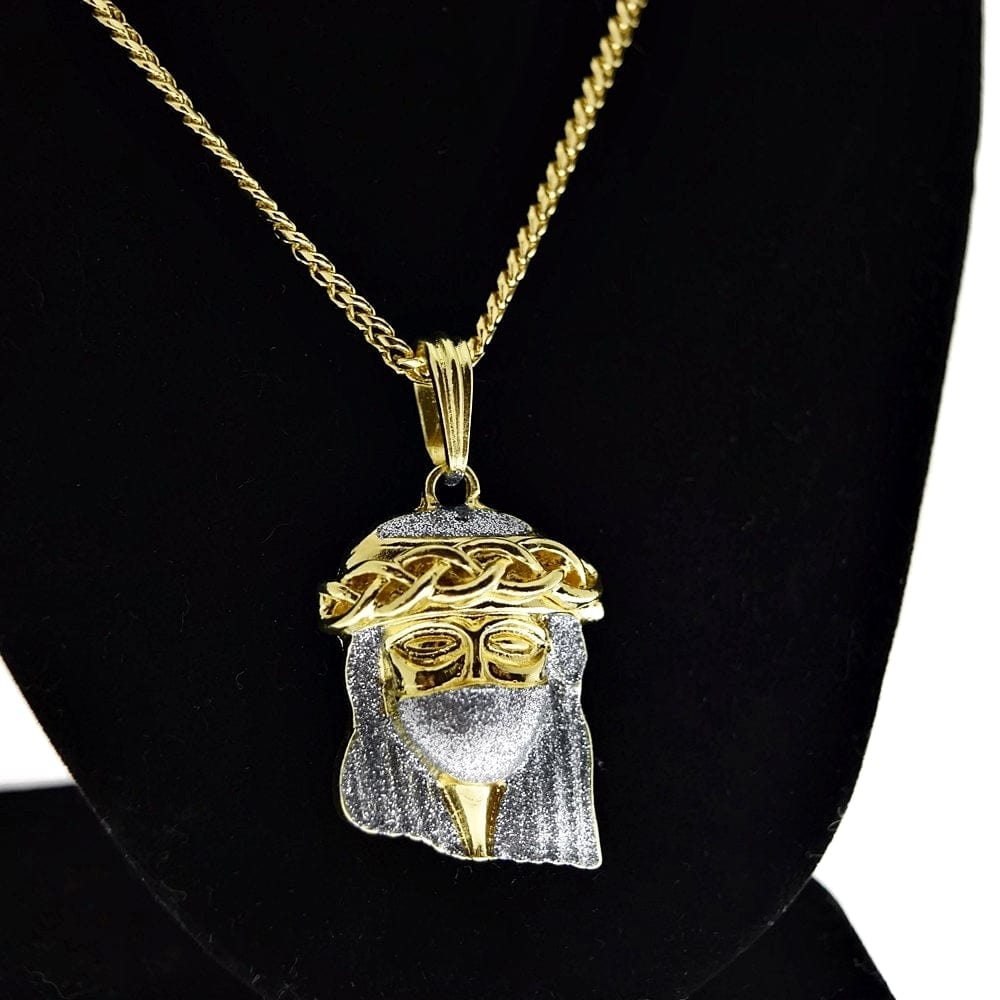 Masked Jesus Head Pendant Stardust Two Tone Chain Necklace 30"