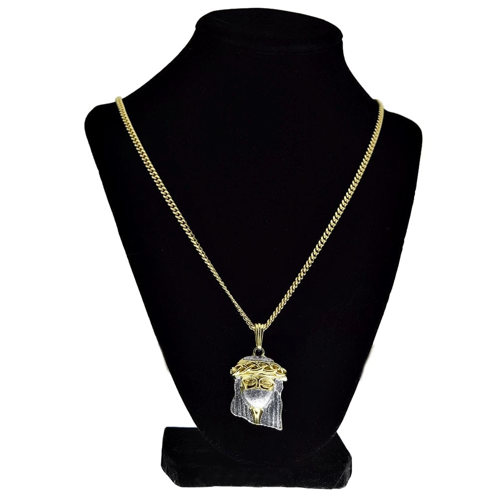 Masked Jesus Head Pendant Stardust Two Tone Chain Necklace 30"