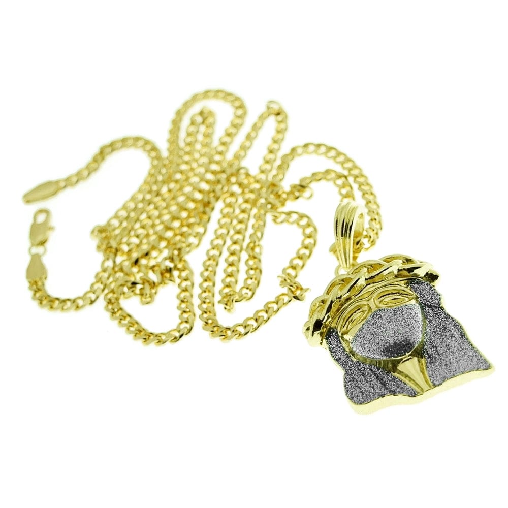 Masked Jesus Head Pendant Stardust Two Tone Chain Necklace 30"