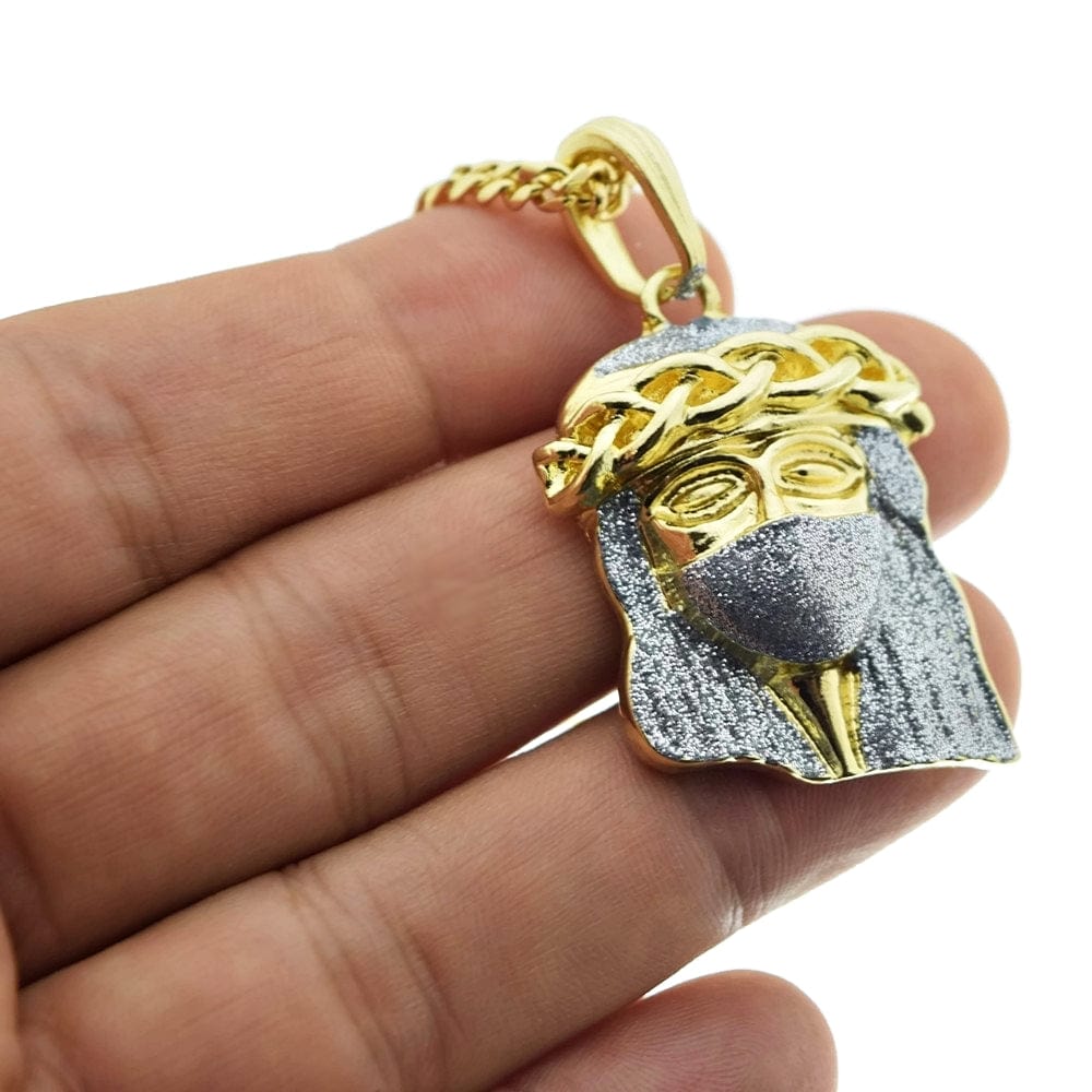 Masked Jesus Head Pendant Stardust Two Tone Chain Necklace 30"