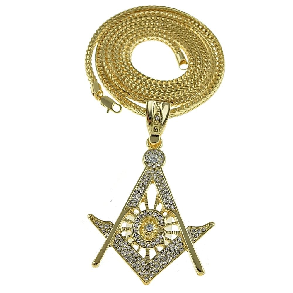 Mason Masonic Symbol Pendant Gold Finish 36" Franco Chain Necklace