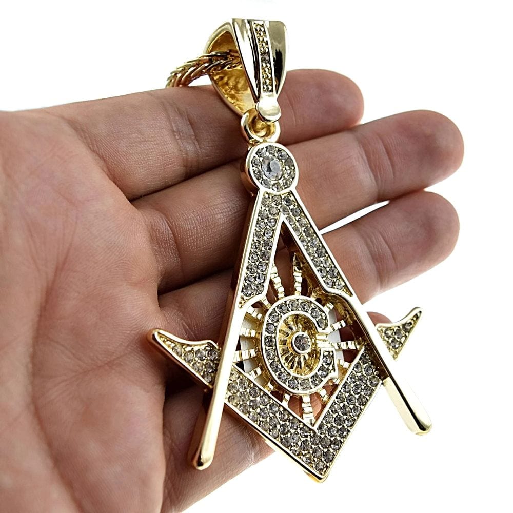Mason Masonic Symbol Pendant Gold Finish 36" Franco Chain Necklace