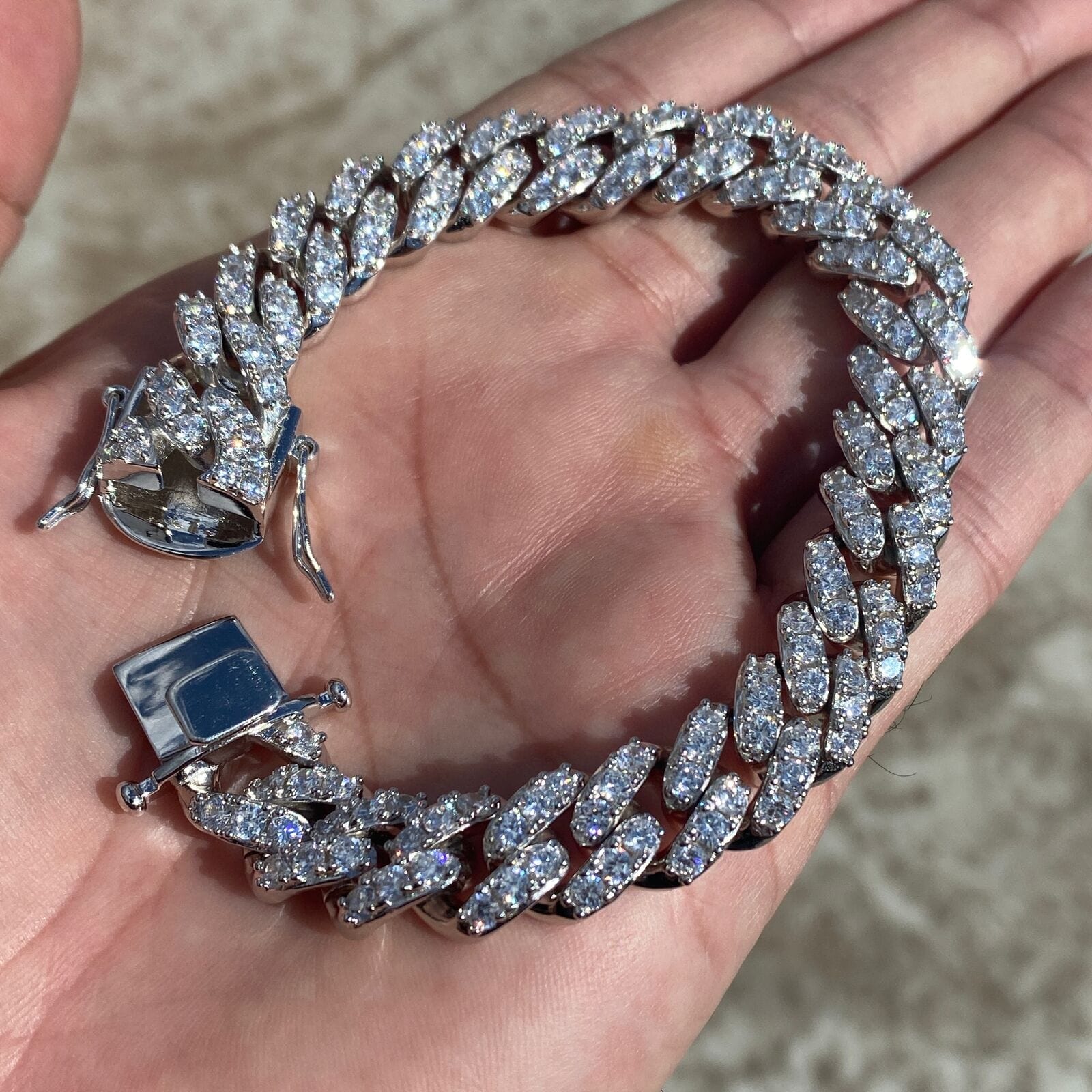 Men's 925 Sterling Silver Cuban Iced Bracelet Flooded Out 8" x 12mm