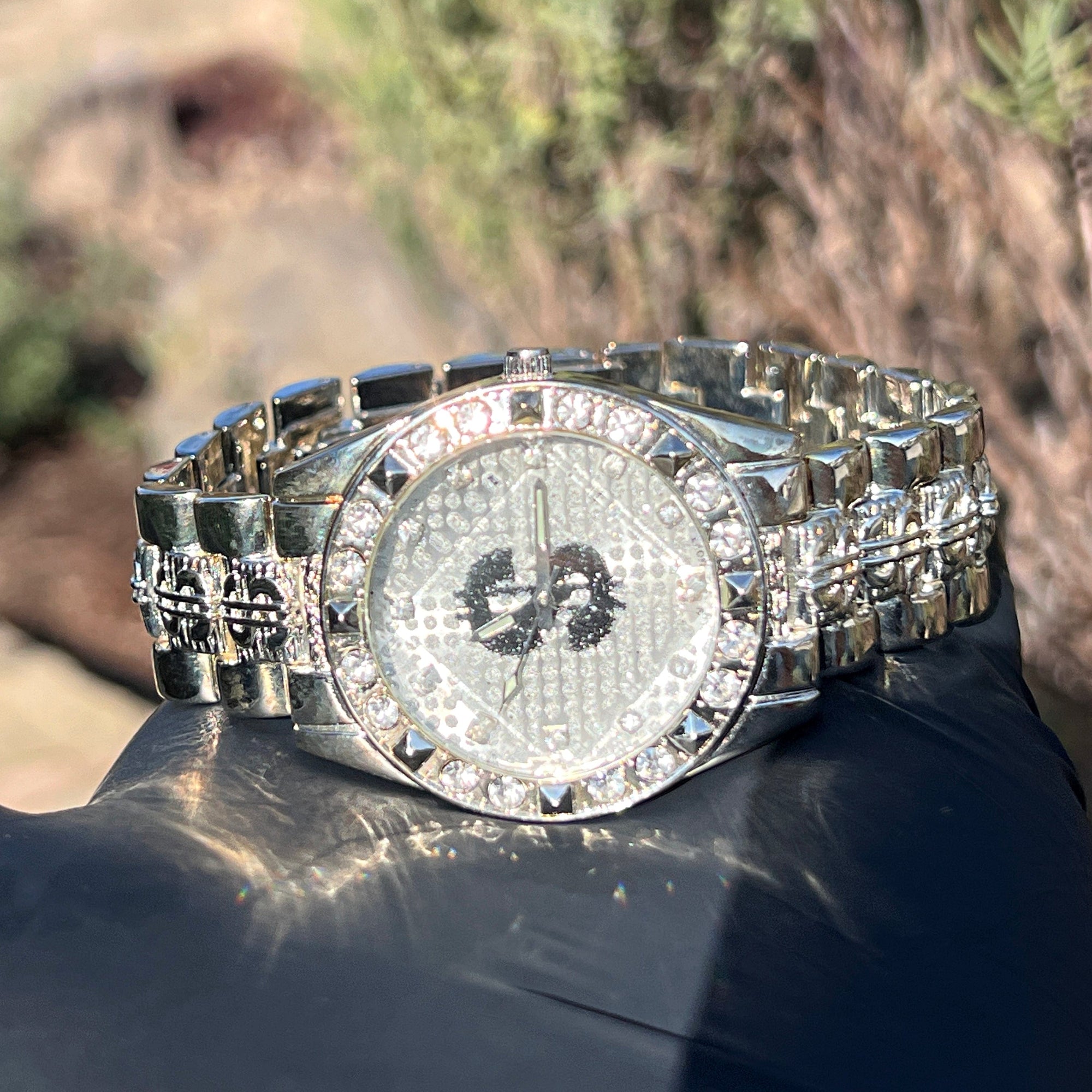 Black Dollar $ Sign Symbol Old School Hip Hop Watch Iced Silver Tone 8