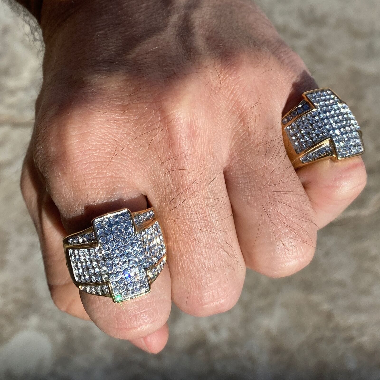 Men's Cross Ring Iced Flooded Out Gold Finish Stainless Steel SZ 7-12