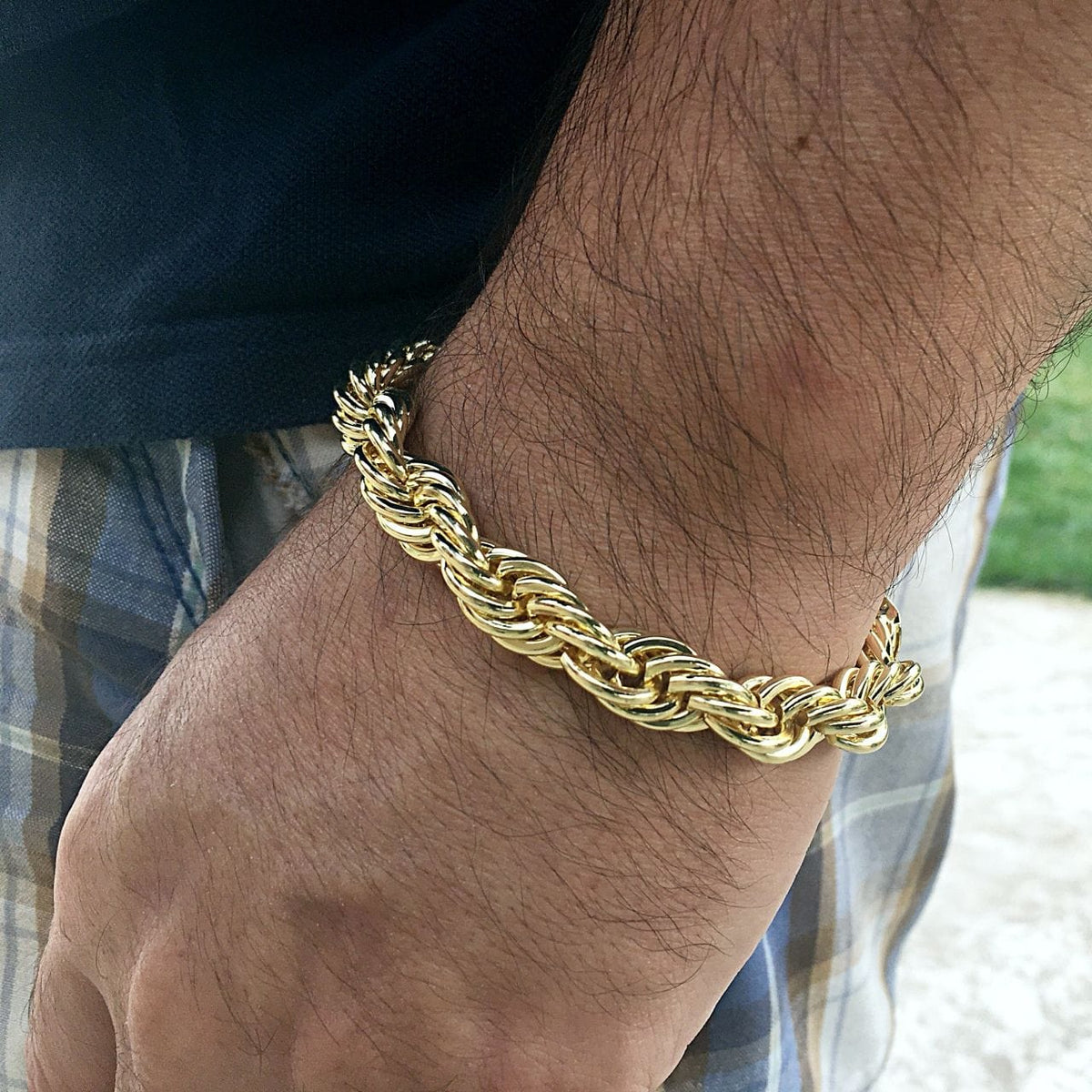 Men's Gold Finish Rope Chain Bracelet 8.5" x 10MM Thick