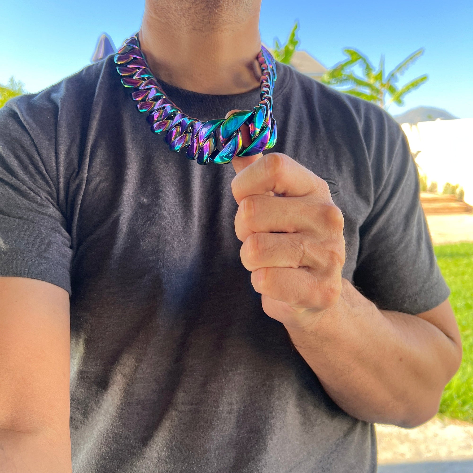 Men's Huge Cuban Chain Multicolor Rainbow Stainless Steel 30MM 28"