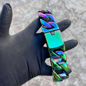 Men's Huge Cuban Chain Multicolor Rainbow Stainless Steel 30MM 28"