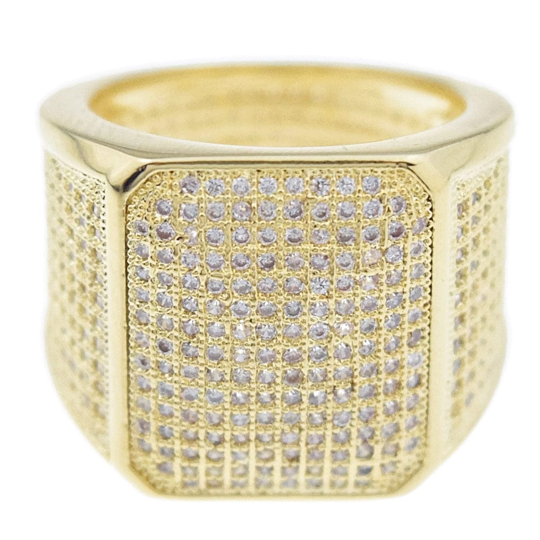 Mens Gold Finish Domed Square Iced CZ Ring 20x18MM