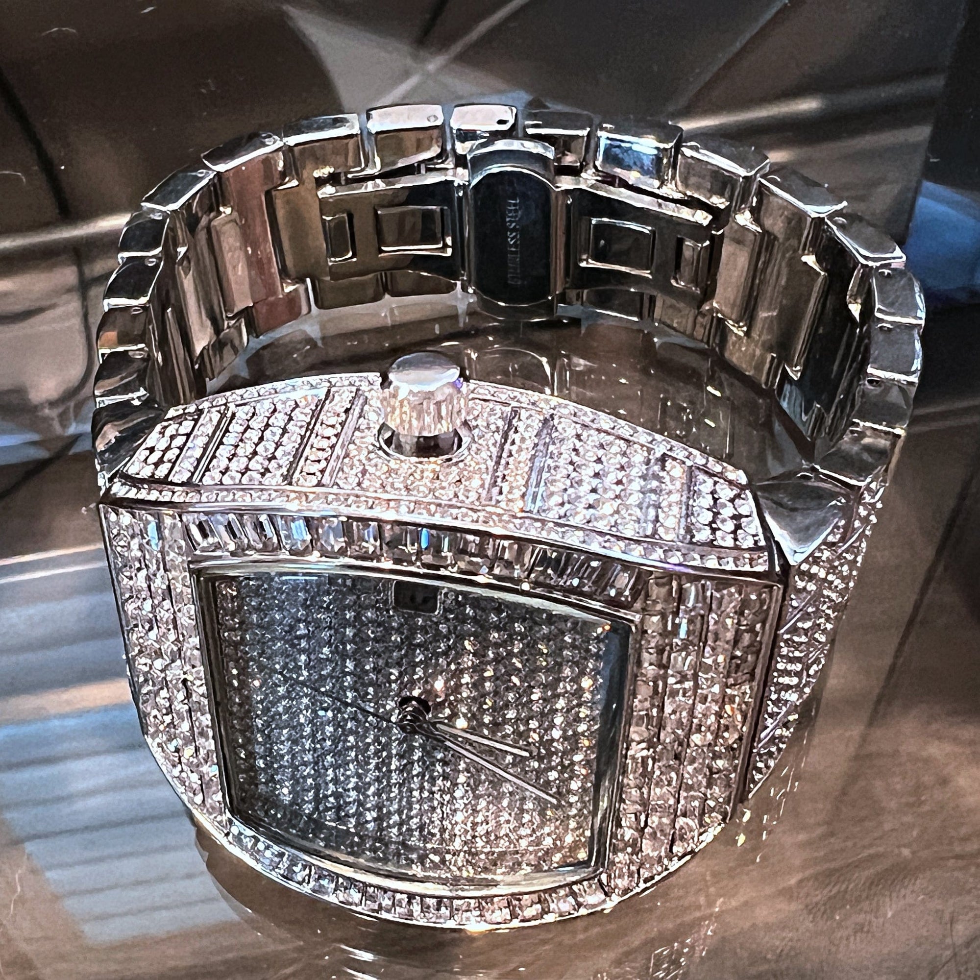 "Million Dollar" Watch Baguettes Iced Flooded Out Silver Tone 8"