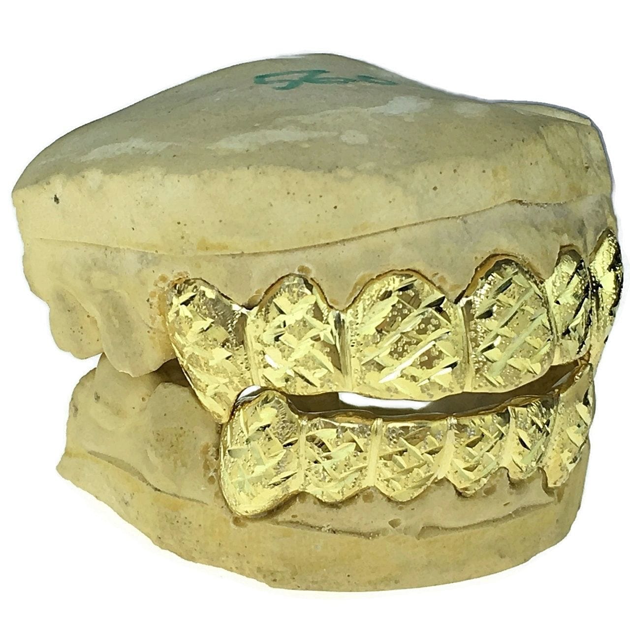 Real 10K Gold Dust Diamond-Cut Custom Vampire Teeth Fang Grillz