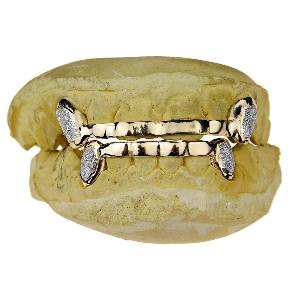 Real 10K Solid Gold Diamond Dust Two-Tone Canines Front Bar Custom Gri