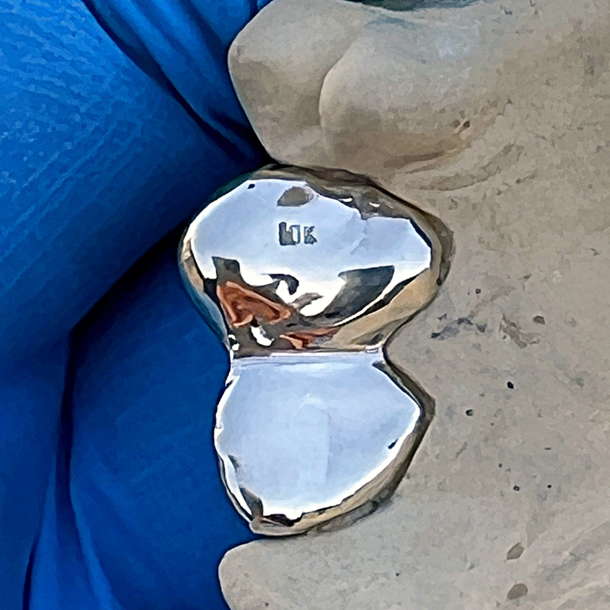 Real 10K White Gold Double Caps Side Canine Custom Grillz