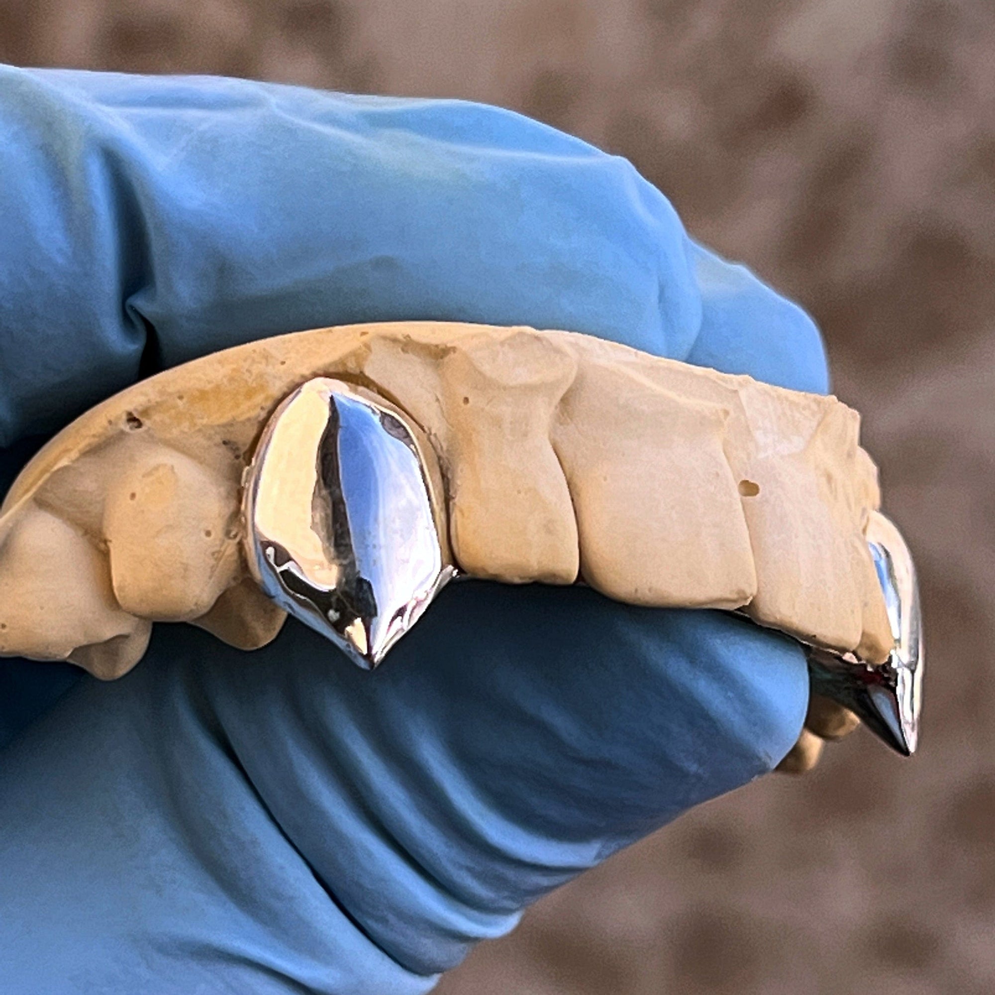 Real 10k White Gold Vampire Teeth Fangs Custom Grillz