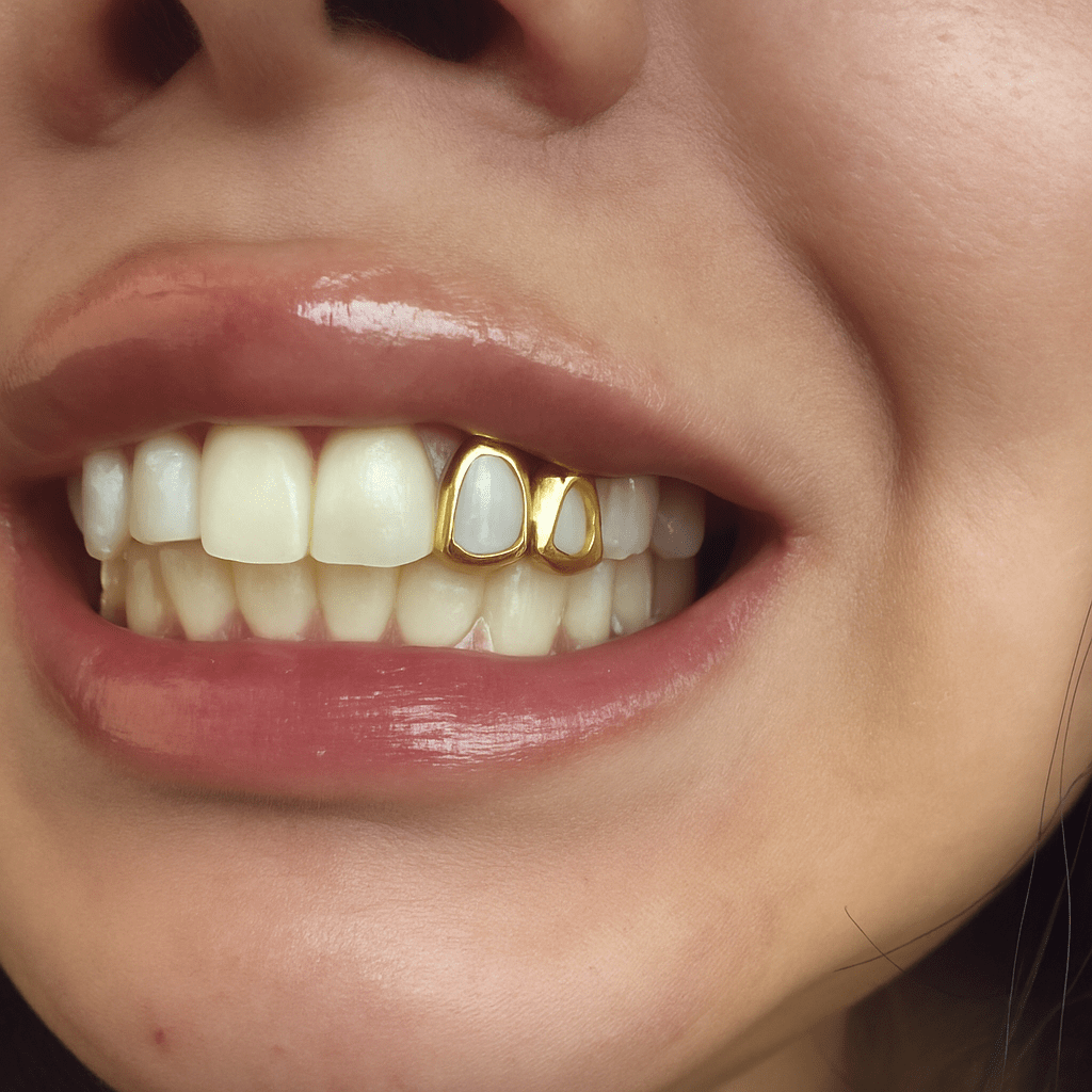 Real 14K Gold Double Side Canine Open Face Caps Custom Grillz