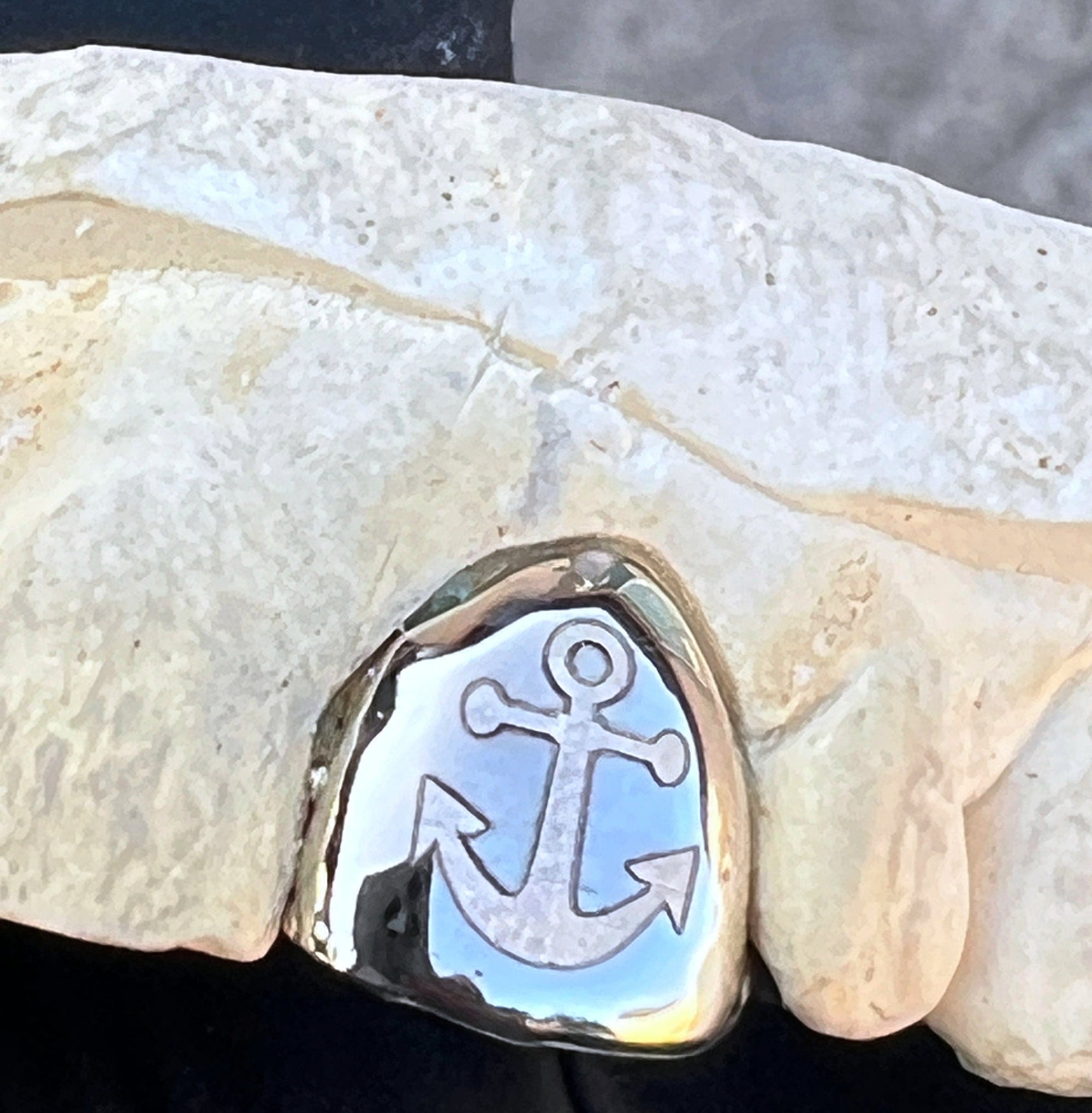 Real 925 Silver Single Cap Boat Anchor Laser Engraved Custom Tooth Cap