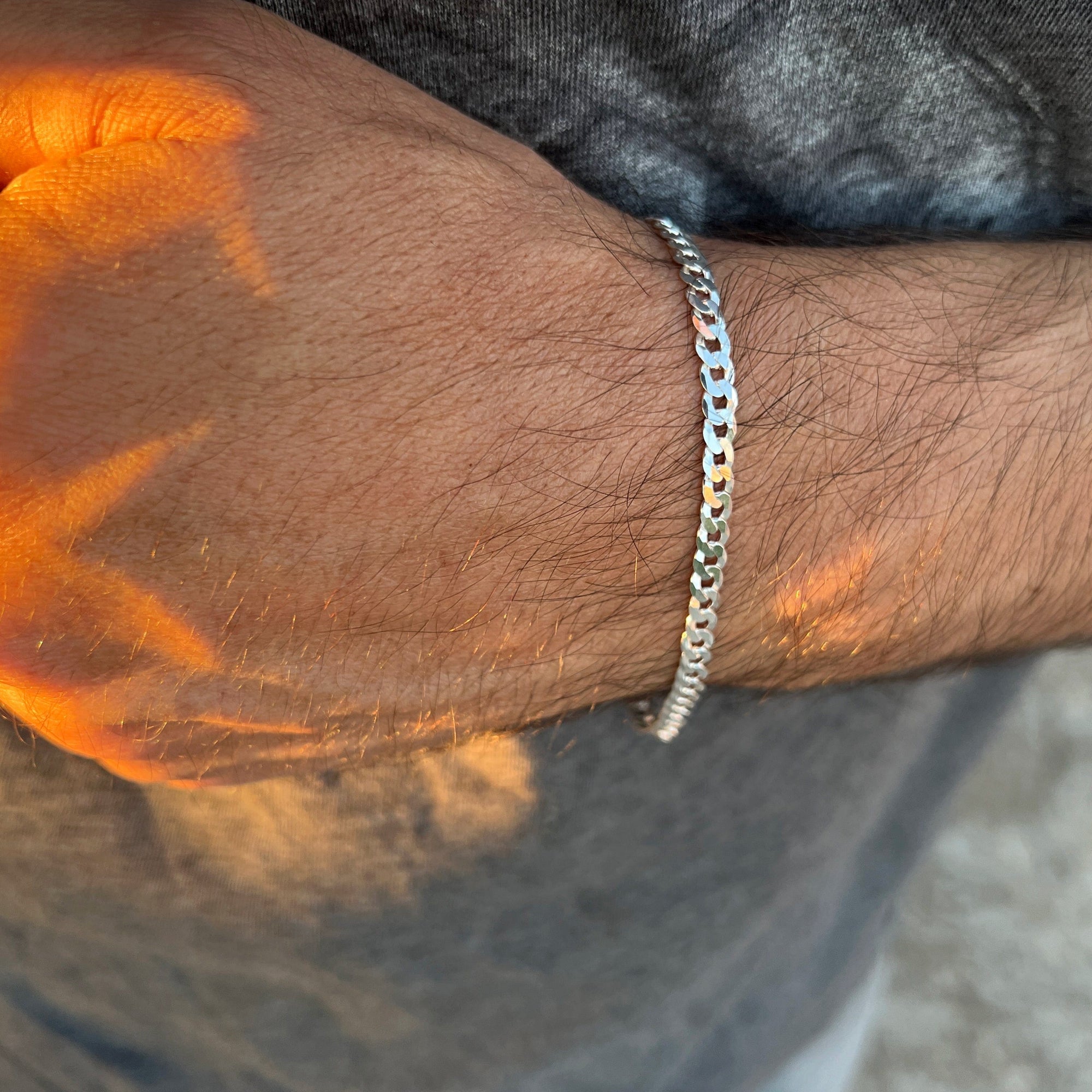 Real 925 Sterling Silver Italy Flat Cuban Link Chain Bracelet 5MM (7"-