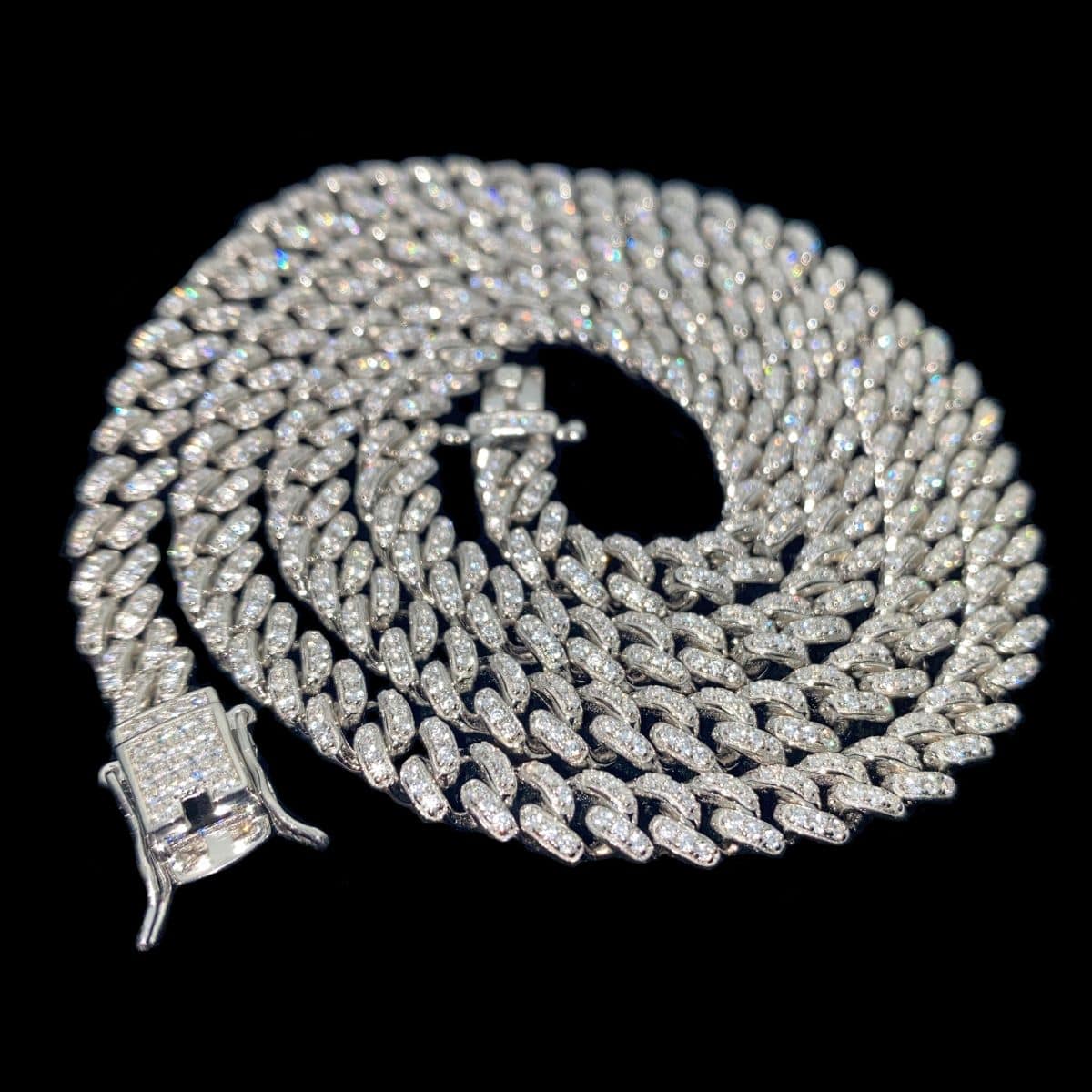 Real 925 Sterling Silver Miami Cuban Iced Chain Flooded Out Necklace 1
