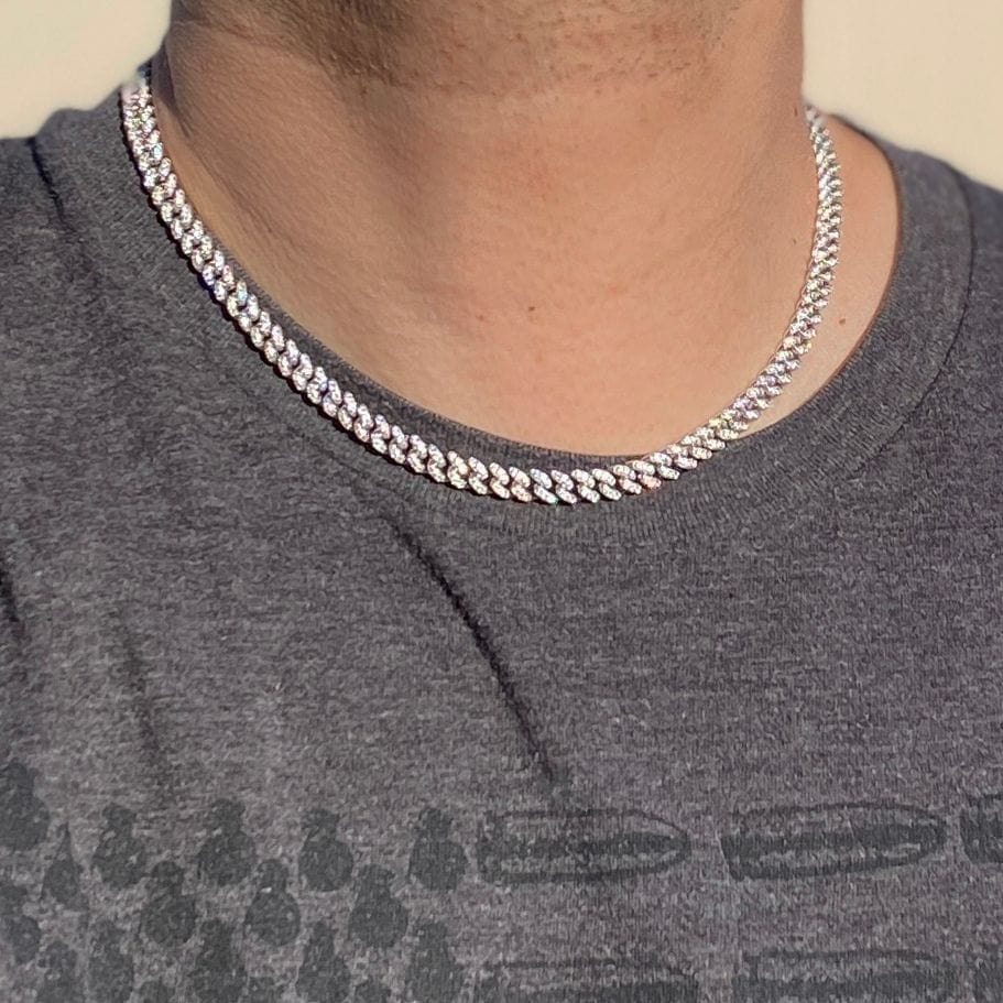 Real 925 Sterling Silver Miami Cuban Iced Chain Flooded Out Necklace 1