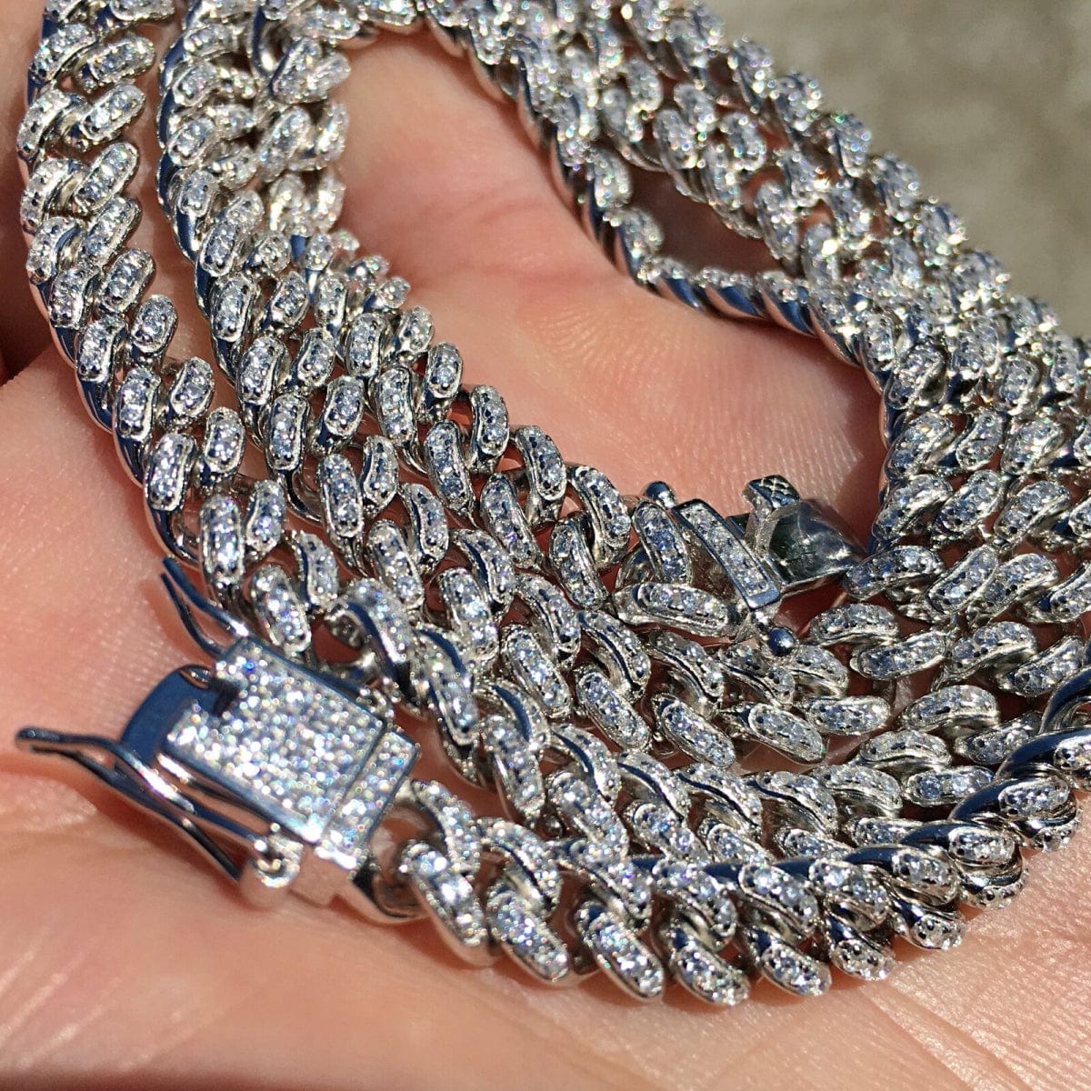 Real 925 Sterling Silver Miami Cuban Iced Chain Flooded Out Necklace 1