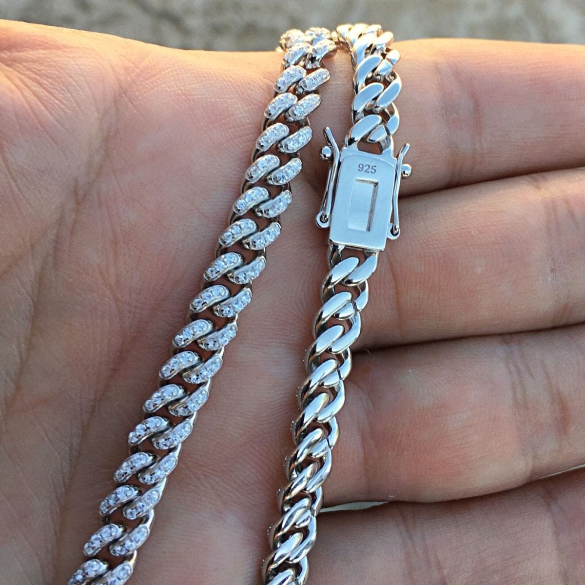 Real 925 Sterling Silver Miami Cuban Iced Chain Flooded Out Necklace 2