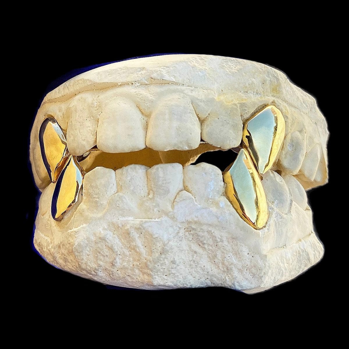 Real Solid 10K Gold Four Vampire Fangs w/Back Bars Custom Grillz