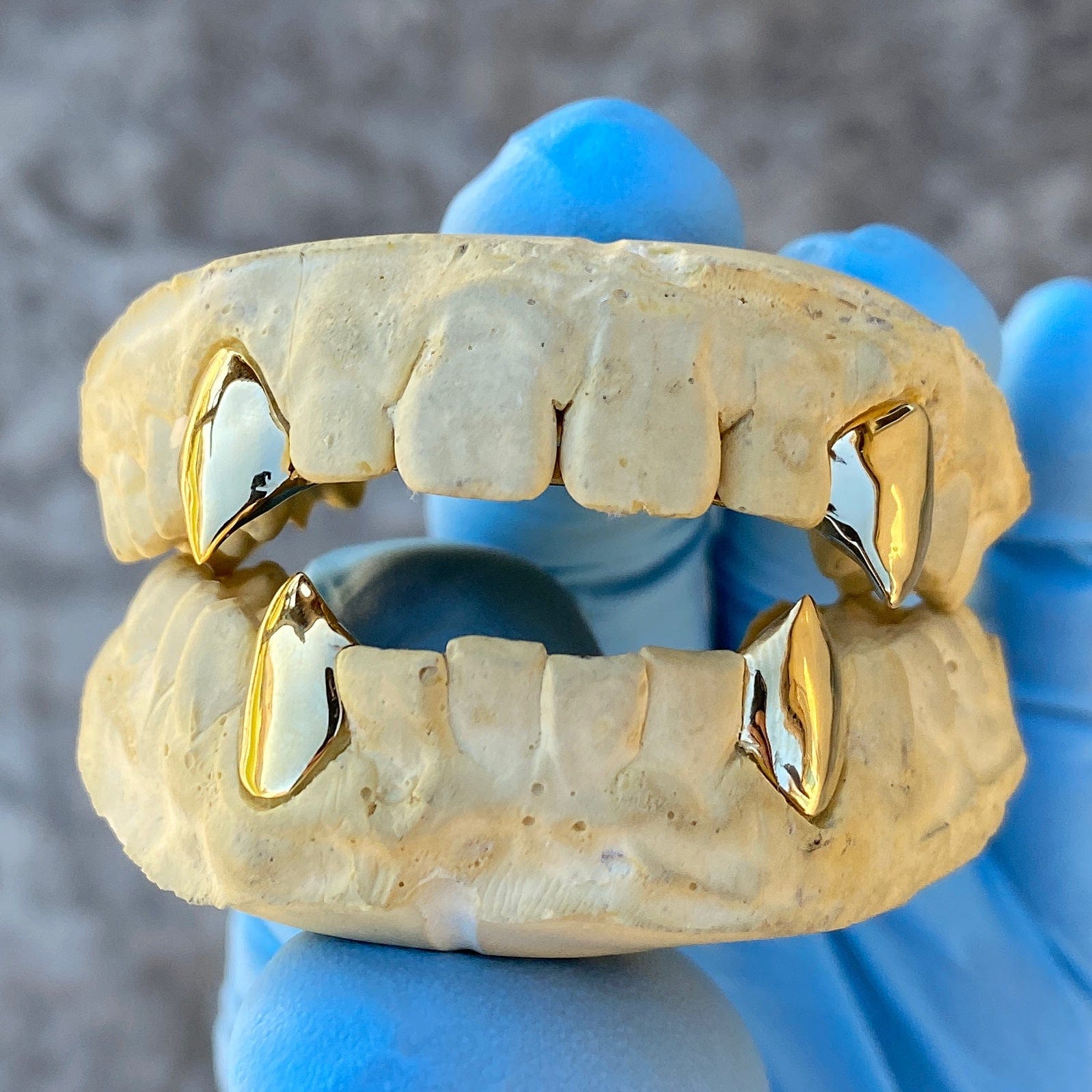 Real Solid 14K Gold 4 Custom Vampire Fangs w/Back Bars Grillz