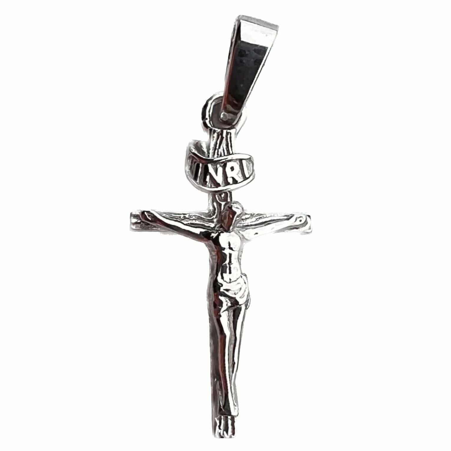 Real Solid 925 Silver Crucifix Jesus Cross Shiny Pendant 1" (Small)