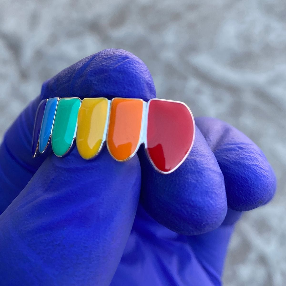 Real Solid 925 Sterling Silver Bottom Rainbow Grillz