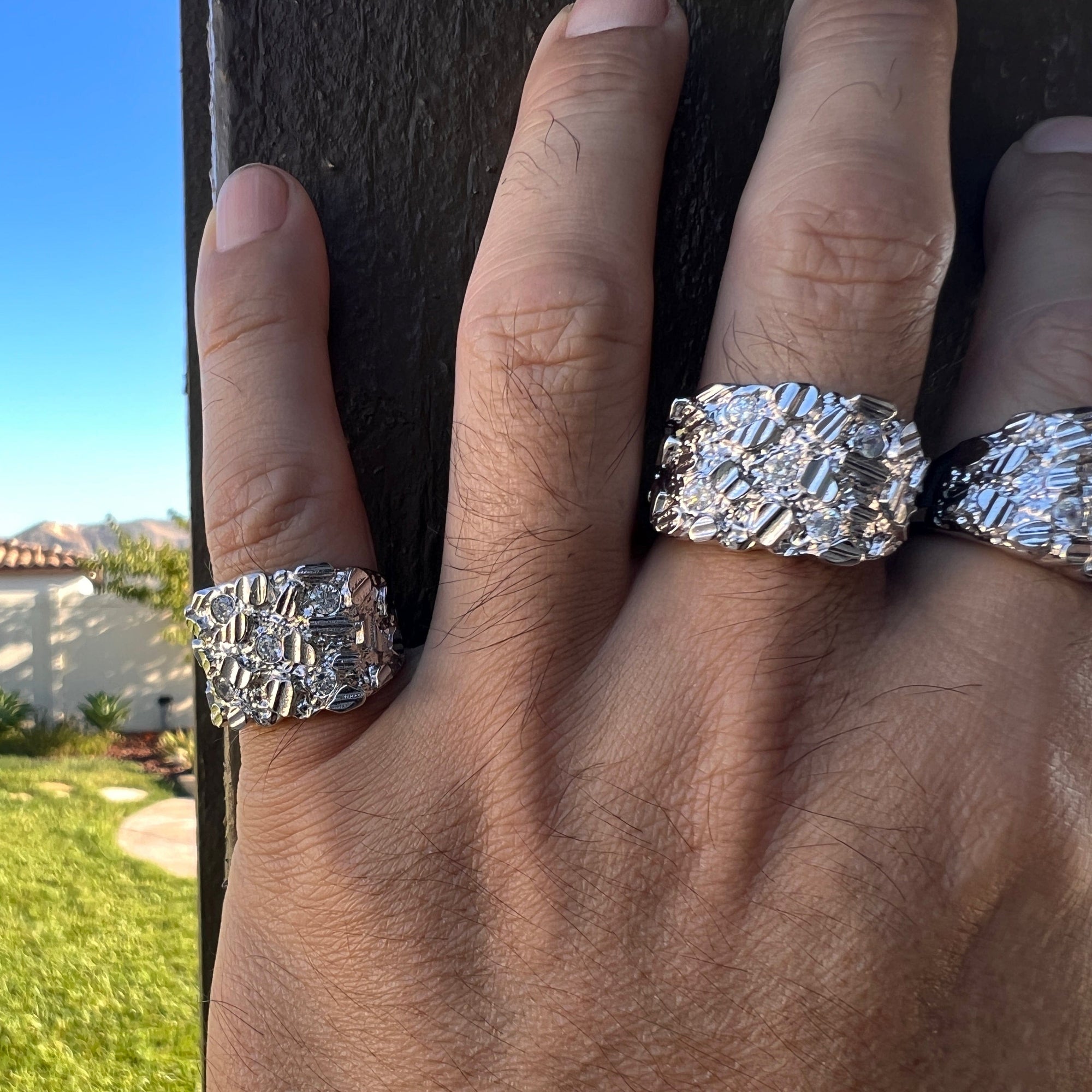 Real Solid 925 Sterling Silver Iced CZ Flooded Out Nugget Ring