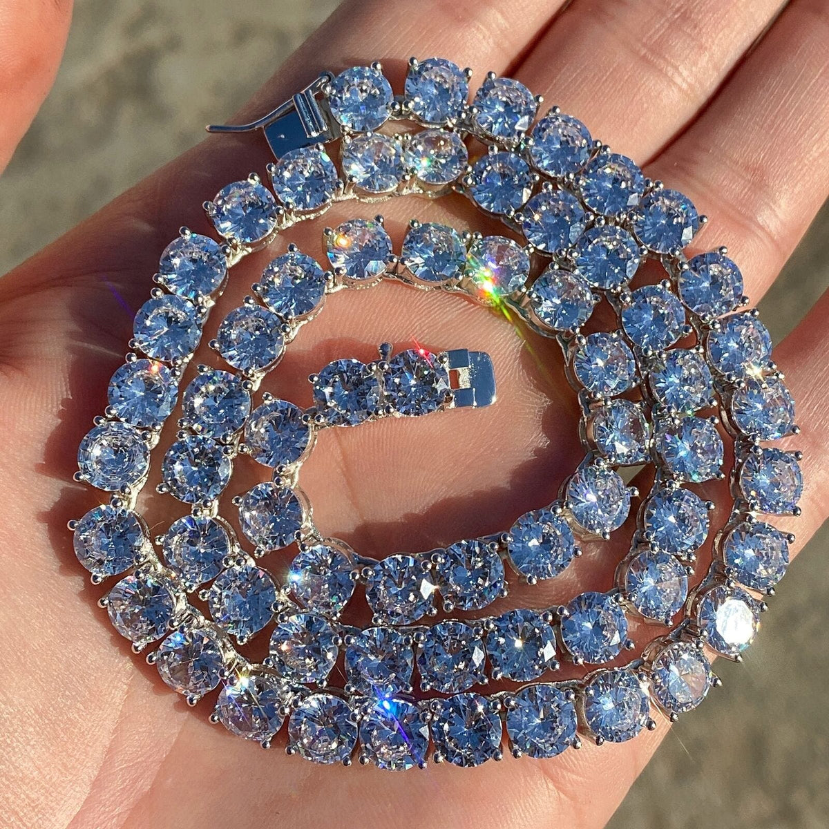 Real Solid 925 Sterling Silver Tennis Chain One Row CZ Mens & Womens 7