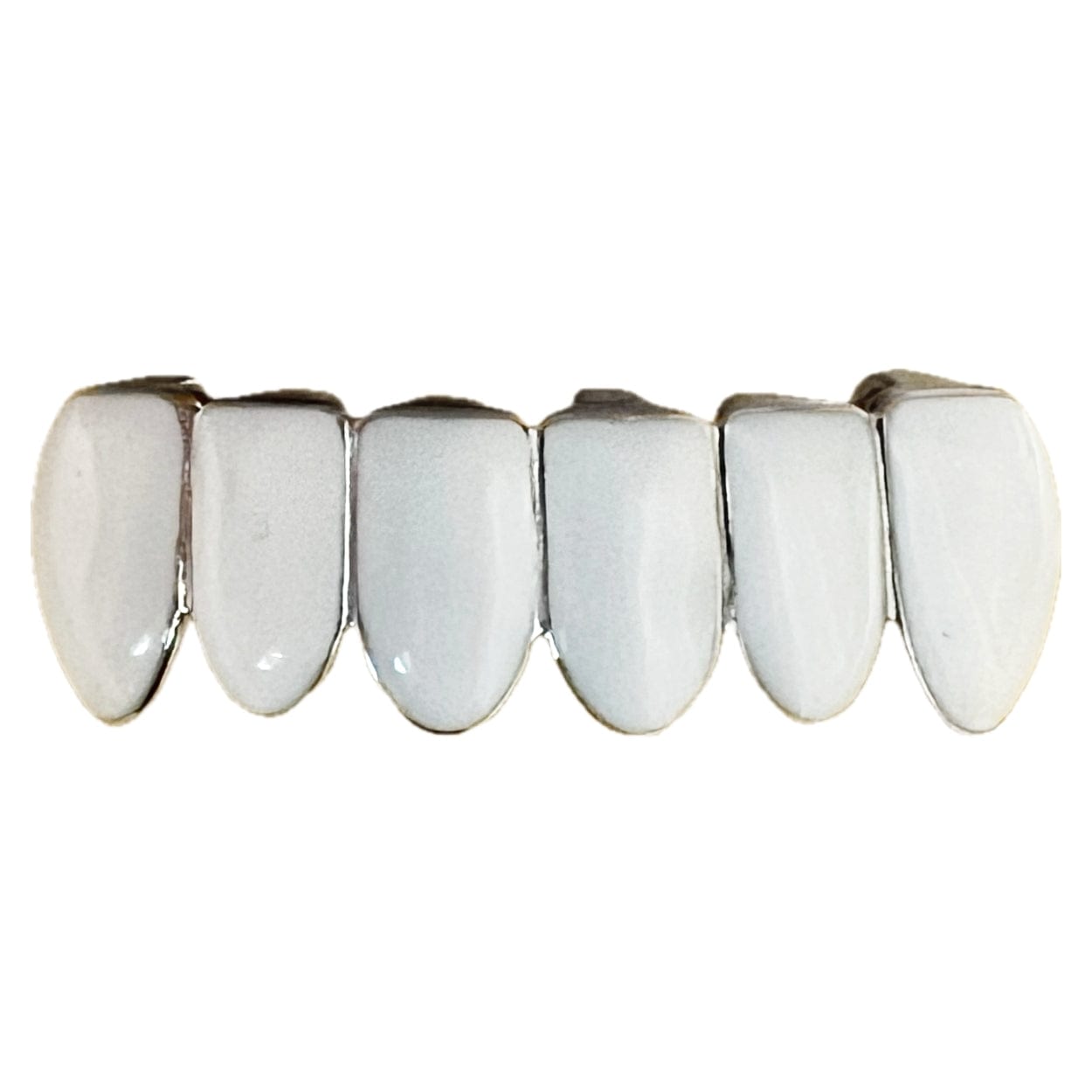 Real Solid 925 Sterling Silver White Enamel Bottom Six Teeth Grillz