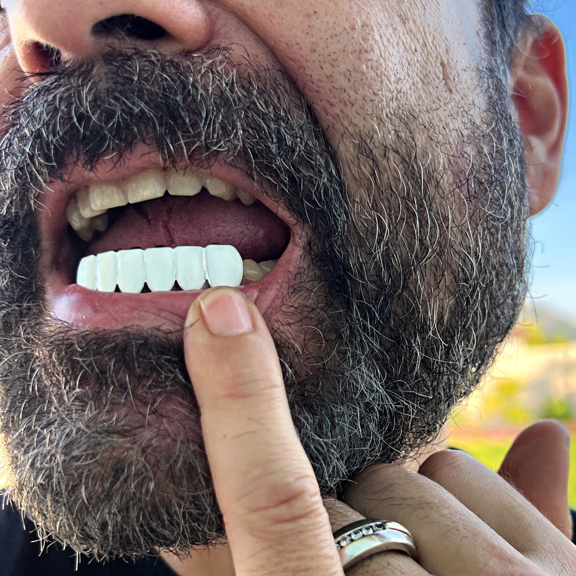Real Solid 925 Sterling Silver White Enamel Bottom Six Teeth Grillz