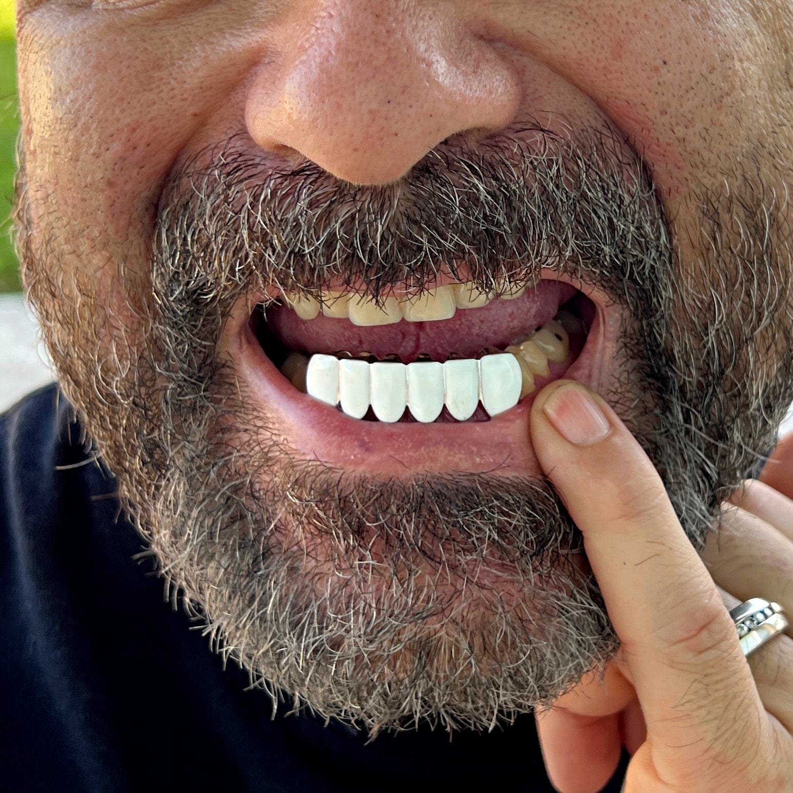 Real Solid 925 Sterling Silver White Enamel Bottom Six Teeth Grillz