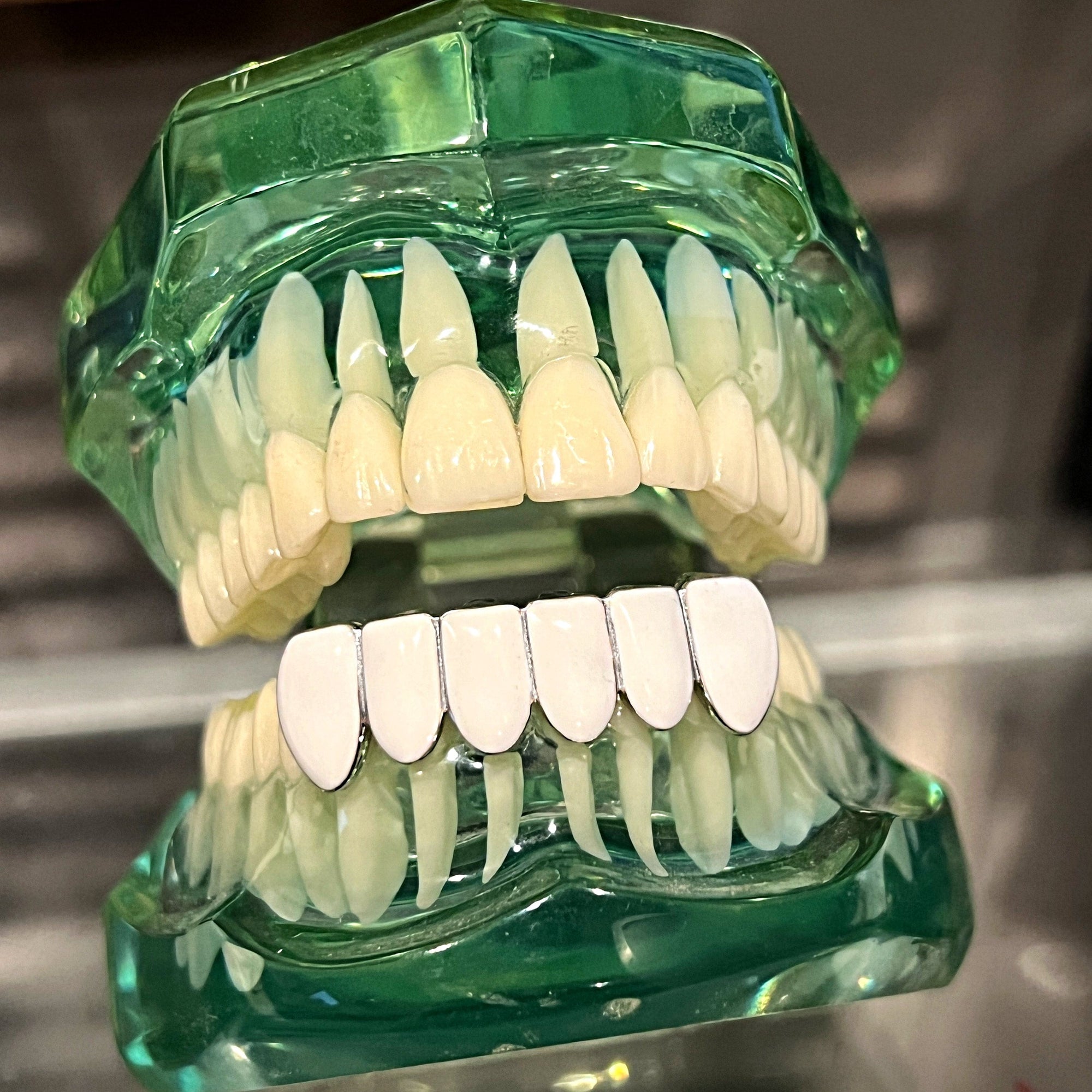 Real Solid 925 Sterling Silver White Enamel Bottom Six Teeth Grillz