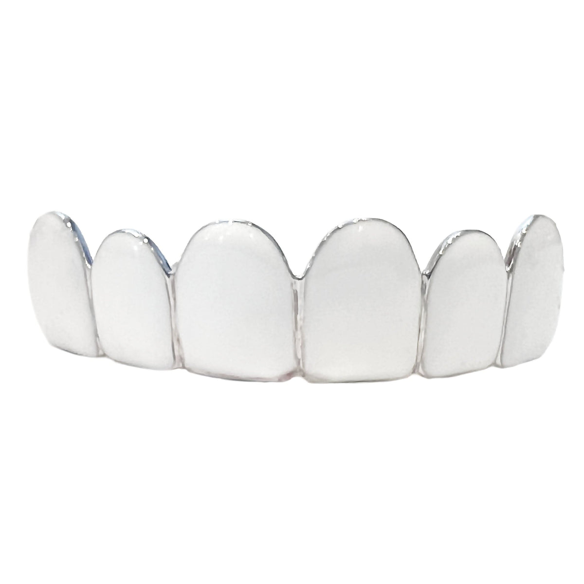 Real Solid 925 Sterling Silver White Enamel Top Six Teeth Grillz