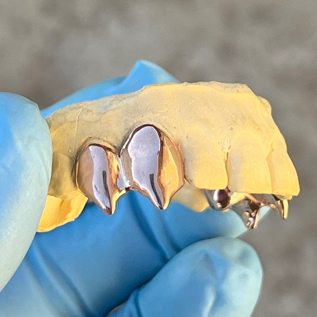 Rose Gold Plated over 925 Silver Custom Double Teeth Vampire Fangs Gri