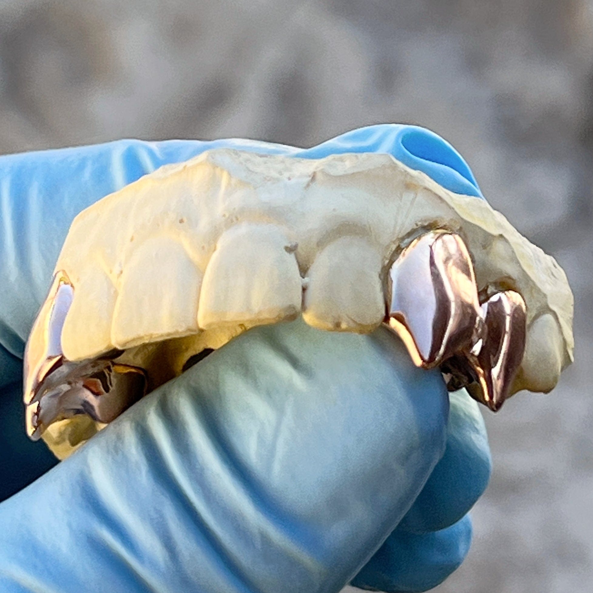 Rose Gold Plated over 925 Silver Custom Double Teeth Vampire Fangs Gri