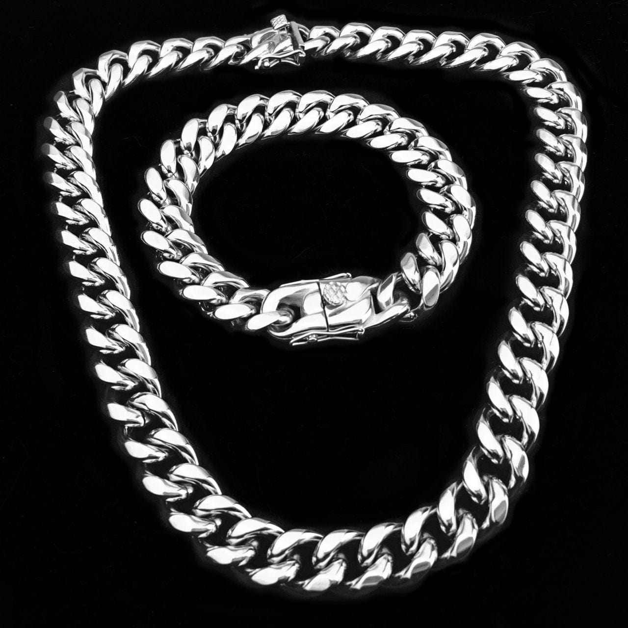 316L Stainless Steel Silver 14MM x 18" Cuban Chain & Bracelet